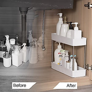 Under Sink Organizers and Storage, 2 Tier Under Sink Organizer Rack Under Sink Storage for Kitchen Bathroom Countertop And Cabinet-1 Pack(White)