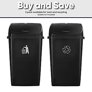 Superio Large Kitchen Trash Can 13 Gallon Black 2 Pack Swing Top Trash Can with Lid, 52 Qt Waste Bin for Kitchen, Garage, Indoor and Outdoor Trash Can