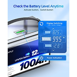 ShockFlo 12v 100Ah LiFePO4 Lithium Battery, Deep Cycle Lithium Iron Phosphate Battery, Built-in Superior BMS Protection, 15000+ Cycles Rechargeable Battery, APP Power Monitoring Perfect for RV, LB04