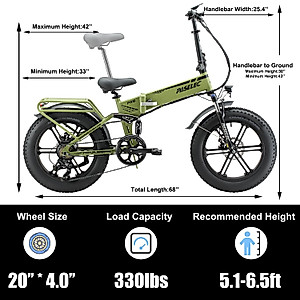 PASELEC PX6 Folding Electric Bike, with 750W Motor, 20"*4.0 Fat Tire,12Ah Battery, 28MPH Max Speed, Full Suspension Foldable e bike, Professional 7-speed, Commuter Bicycle for Adults