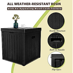 Patiomore 51 Gallon Deck Box Resin Outdoor Storage Box for Gardening Tools, Patio Cushions & Pillows, Pet Stuff and Pool Accessories, Black