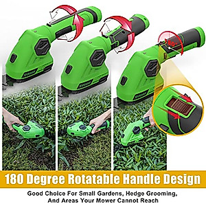 EVEAGE Cordless Grass Shears - Grass Trimmer - Electric Grass Clippers, 2 in 1 Light Duty Handheld Grass Shears Power Hedge Trimmers with Battery, Charger and Extra Safety Key
