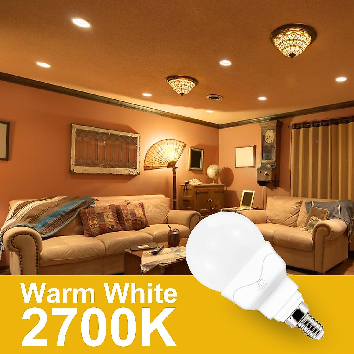 ILC E12 LED Light Bulbs (40w Equivalent) 5W, Color Changing RGB, A15 Small Base Candelabra Round Light Bulb, Candle Base, 2700K Warm White 12 Colors 2 Modes Timing with Remote Control (4 Pack)