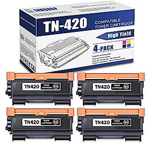 TN420 Compatible TN-420 Black Toner Cartridge Replacement for Brother TN-420 DCP-7060D DCP-7065DN Intellifax 2840 MFC-7240 HL-2130 HL-2132 Toner.(4 Pack)