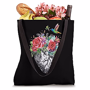 Anatomical heart and flowers Tote Bag