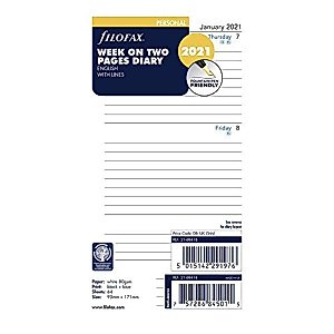Filofax 2021, Personal/Personal Compact, Week to View, Lined, English (C68418-21)