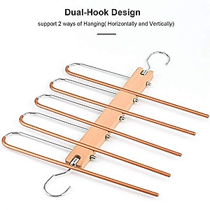 Magic Pants Hangers, Space Saving Closet Hangers 5 Layers 2 Uses Multi Functional Pants Rack | Solid Metal & Wood Heavy Duty Wardrobe Organizer Racks for Clothes Trousers Scarves Ties(One Pack)