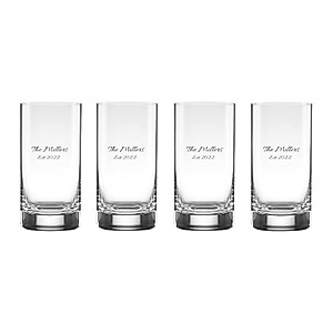 Lenox Personalized Tuscany 16oz Cylinder Highball Glasses, Set of 4 Custom Engraved Crystal Hiball Glasses for Cocktails, Mixed Drinks, Iced Tea, Juices and More