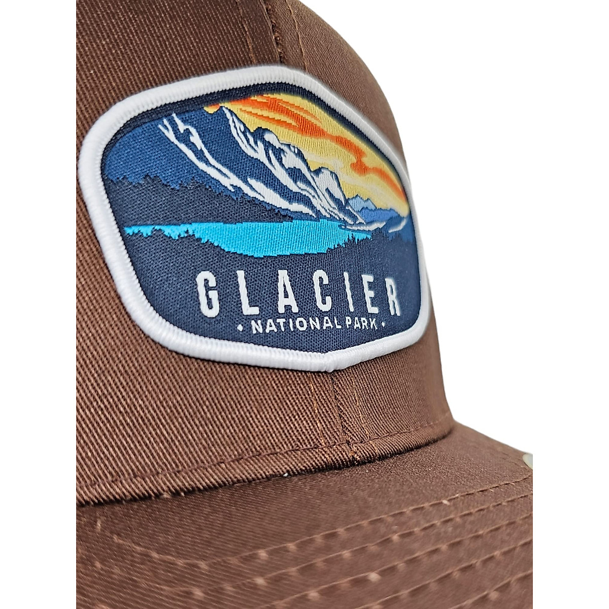 Glacier Trucker Hat w/National Park Woven Patch (Brown/Tan)