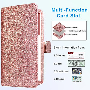 ACdream Checkbook Cover, Leather RFID Blocking Check Book Wallet, Protective Premium Business and Personal Duplicate Checks Holder, with Credit Card Slots for Women Men, Glitter Rose
