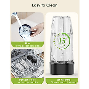 LAMPICK Smoothie Blender, 1100W Personal Blender for Shakes and Smoothies, Blenders and Grinder Combo for Kitchen with 2*27 Oz To-Go Cup & 10 Oz Grinding Cup for Protein Shake, Baby Food, Frozen Drink