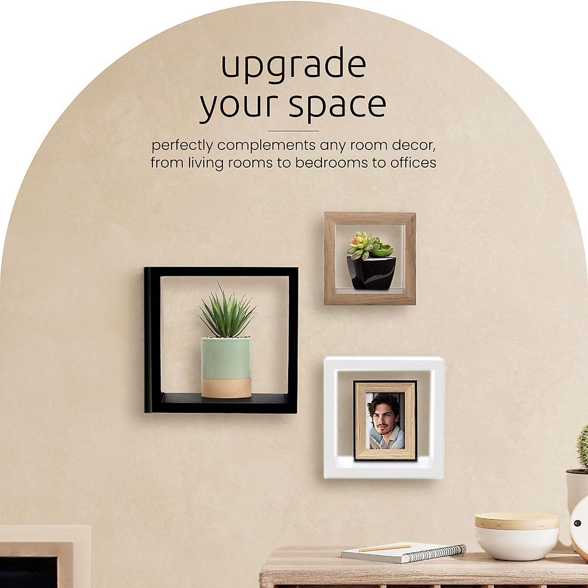 Kiera Grace Cubes, Set of 3, 9 x 9 inches, White Square Cubic Decorative Floating Shelves for Wall, 9.5 x 9.5 inches