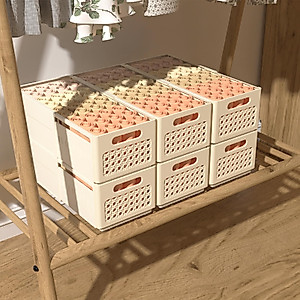 Yawinhe Retractable Plastic Storage Bins with Handles, Expandable Stackable Storage Baskets, 3pack Organization and Storage Containers Organizers for Closet Pantry Cabinet, 11-18.5x7.9x5.9in