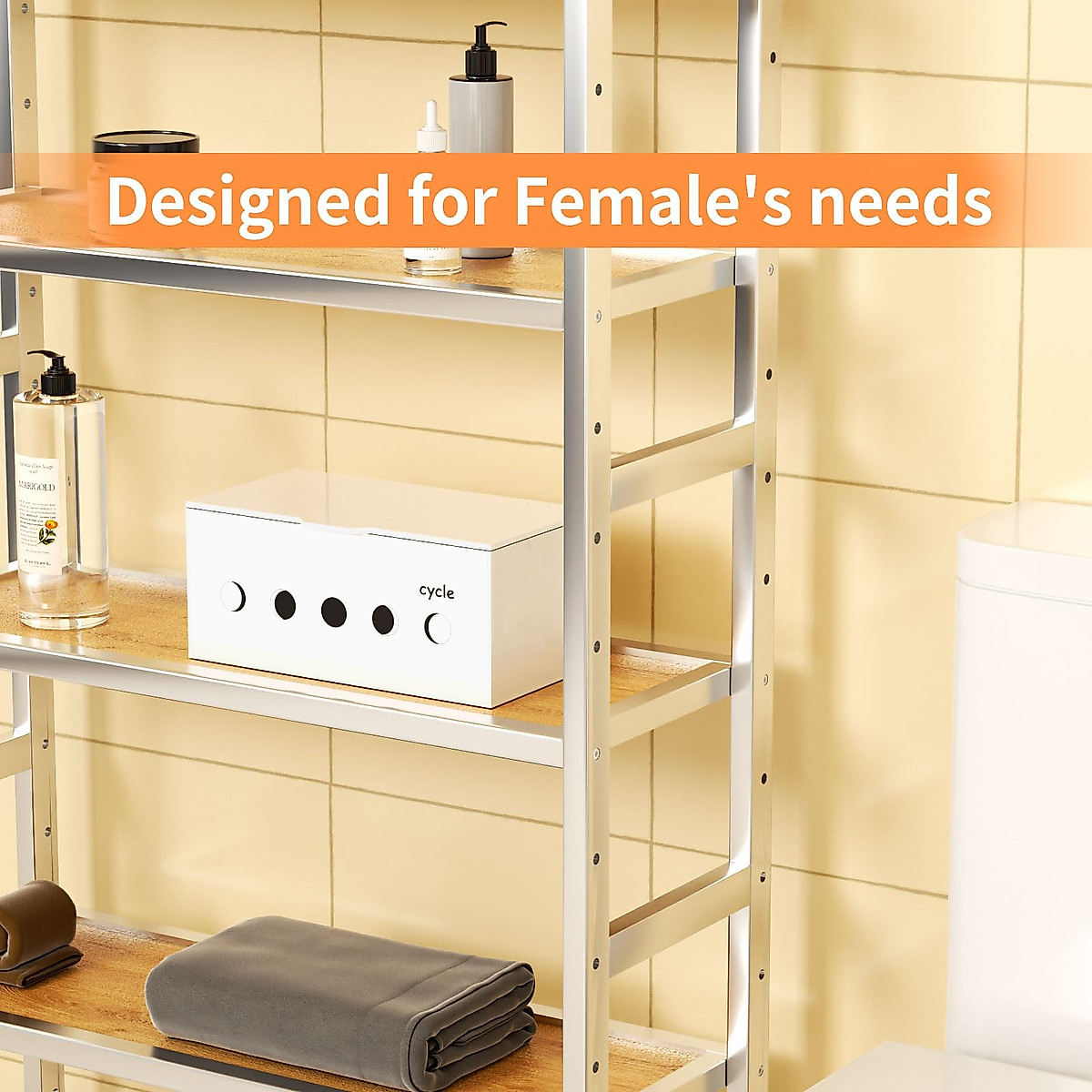 FEMELI Tampon Holder for Bathroom, Acrylic Cycle Pad Storage Organizer with Lid, Discreet Feminine Women Products Case Container Period Bin for Shark Week Bathroom Accessories Decor Box