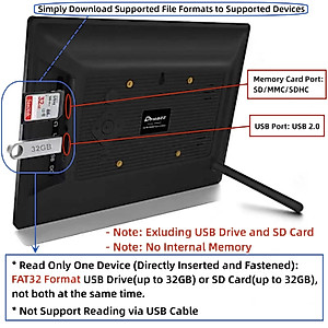 Dhwazz 10.1 Inch USB Digital Picture Frame, Non-WiFi SD Card Smart Photo Frames IPS Screen HD Display with Remote Control, Support Video and Music, Slideshow, Wall Mountable, Easy to use for Seniors