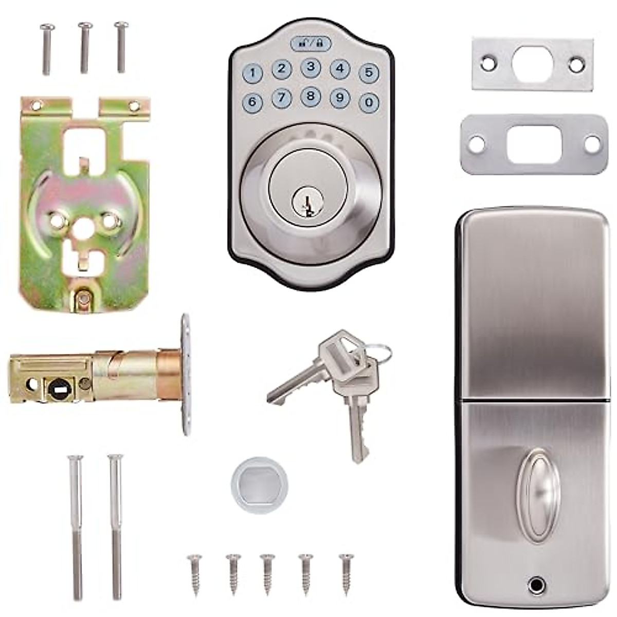 Amazon Basics Traditional Electronic Keypad Deadbolt Door Lock, Keyed Entry Option, Traditional, Satin Nickel