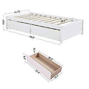 Manijind Twin Bed Wooden Bed Frame with Storage Drawer Single Bed Platform Solid Wood DayBed for Adults, Kids,Teens, No Box Spring Needed