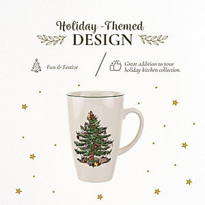 Spode Christmas Tree Latte Mug - 22 Oz Holiday Coffee Cup for Tea, Hot Cocoa, and More - Classic Green Banded Christmas Tree Design - Dishwasher & Microwave Safe Fine Earthenware Mug