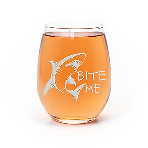 Bite Me Shark Week Stemless Wine Glass - Shark Week Gift, Shark Week Glass, Shark Glass, Wine Glass, Wine Gift