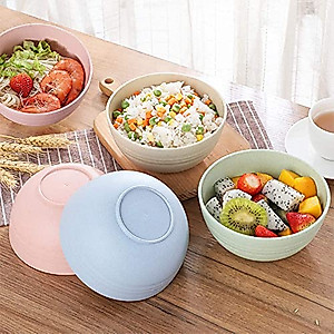 Lnrkai 5 PCS Cereal Bowls Pasta Bowls, 24 OZ Unbreakable Wheat Straw Bowls Lightweight Durable Snack Bowls Dishwasher & Microwave Safe Bowls for Adult, Rice, Soup (Pink)