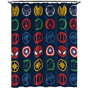 Jay Franco Marvel Avengers Shields 14 Piece Bathroom Set - Includes Shower Curtain, 12 Hooks, & Non-Slip Bath Rug - Easy Care Fabric (Official Marvel Product)