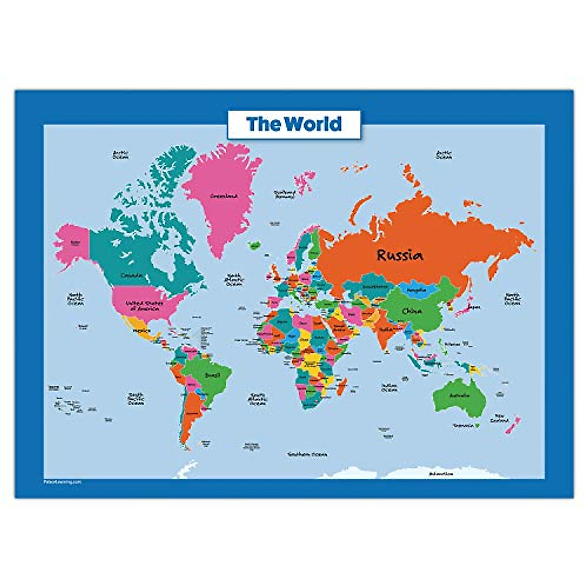 3 Pack - USA & World Map for Kids + Learning to Tell Time Poster Set (LAMINATED, 18" x 24")