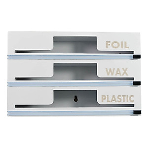 The Luxe Union 3-in-1 Wax, Foil, and Plastic Wrap Dispenser with Cutters, Drawer and Countertop Organizer for Cling, Film, and Parchment Paper, Pre-Labeled Organization, Bamboo Holder