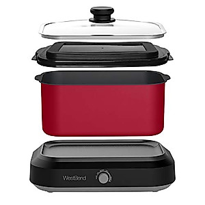 West Bend 87906R Slow Cooker Large Capacity Non-stick Variable Temperature Control Includes Travel Lid and Thermal Carrying Case, 6-Quart, Red