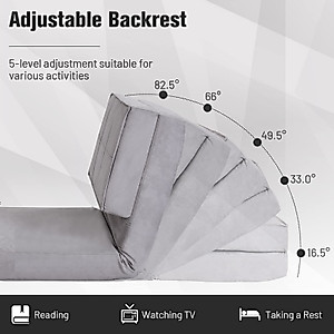 COSTWAY Convertible Flip Chair, 5-Position Adjustable Triple Fold Down Sofa Bed, Steel Frame, Soft Suede Fabric, Upholstered Floor Sleeper Dorm Game Bed for Living Room, Bedroom, Guest Room (Grey)