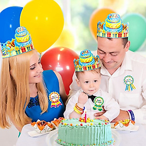 90 Pcs Happy Birthday Kits for Kids Classroom, Include Happy Birthday Crowns, Silicone Stretches, Badge Stickers, Students Kindergarten Birthday Party Hats for School Teacher Classroom Party Supplies