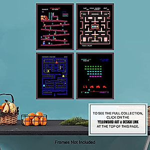 Classic Arcade Games - Arcade Decor - 8x10 Wall Art Prints Set for Man Cave, Den, Family Room, Bar, Bedroom - Gift for Gamers, Video Game, Atari, Pacman, Ms Pacman, Donkey Kong, Space Invaders Fans
