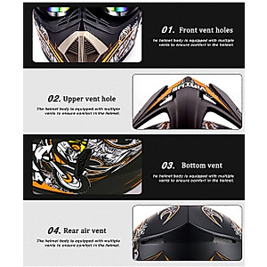 DOT Approved Youth Kids Bluetooth Motorcycle Full Face Helmet ATV Motocross Street Helmet Sport Offroad Dirt Bike Personalized Helmet+Gloves+Goggles+Mask -C-X-Large