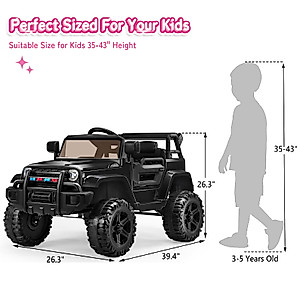 JOYMOR Ride on Truck with Remote Control, 4 Wheels 12V Battery Powered Kids Car, with LED Headlight/Horn Button/ MP3 Player/USB Port/Forward Backward/Kids Girl Boy (Black)