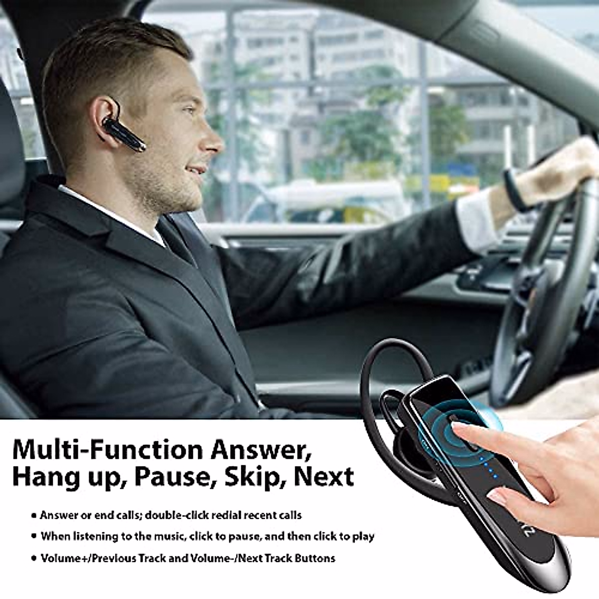 Tek Styz Headset Compatible with LG Aristo 5 in Ear Bluetooth 5.0 Wireless Earpiece, IPX3 Waterproof, 24h Dual Microphones, Noise Reduction (Black/Silver)