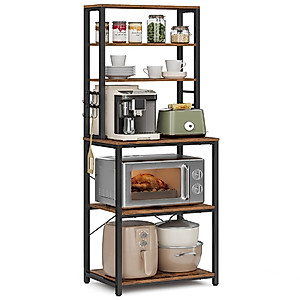 VASAGLE Coffee Bar, Baker’s Rack for Kitchen with Storage, 6-Tier Kitchen Shelves with 6 Hooks, Microwave Stand, Industrial, 15.7 x 23.6 x 65.7 Inches, Rustic Brown and Black UKKS024B01