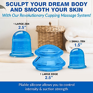 LURE Essentials Sculpt Silicone Cupping Theapy Set Anti Cellulite Cup Massager, Vacuum Suction for Lymphatic Drainage