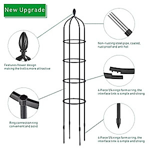 Toolazy Tower Obelisk Garden Trellis for Climbing Plants Outdoor Indoor 6ft Rustproof PE Coated Metal Plant Support Round Obelisk Trellis for Potted Climbing Vine Indoor（Black） (1 Pack)
