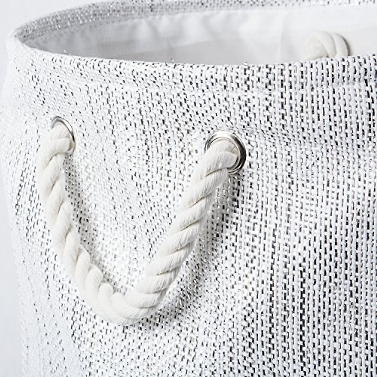 DII Woven Paper Storage Bin, Metallic Lurex, White, Medium Round