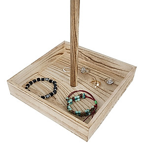UCUDI Wooden Rotating Necklace Holder Jewelry Organizer Display Stand for Selling, Jewelry Display Tower for Necklace & Bracelet for Shows wit with 28 Hooks