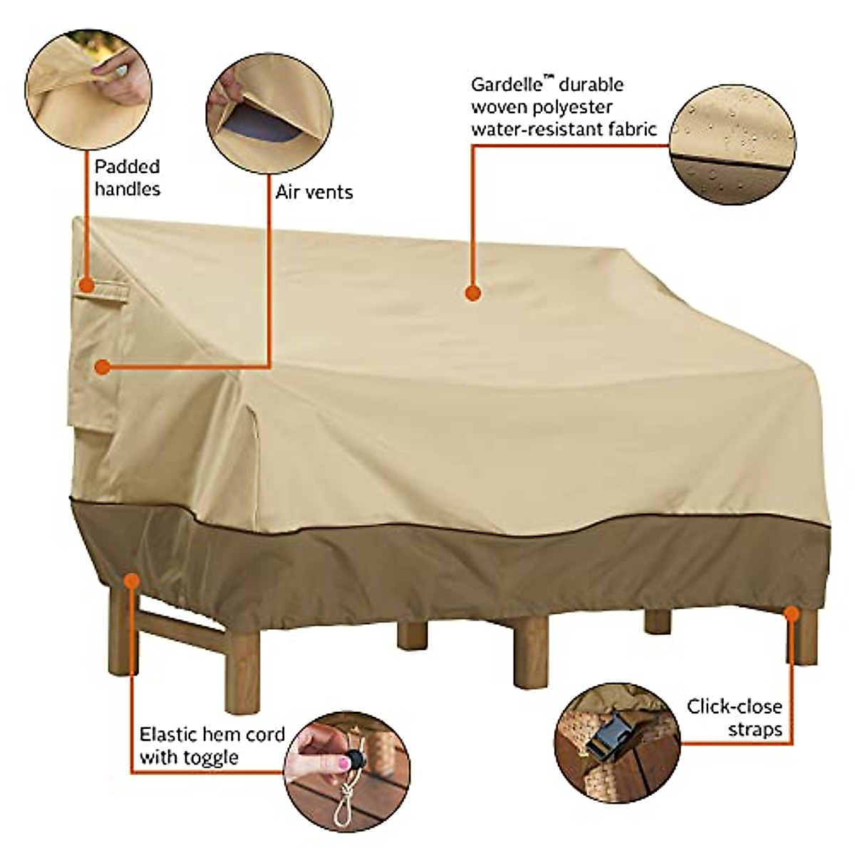 Classic Accessories Veranda Water-Resistant 104 Inch Patio Sofa/Loveseat Cover, Patio Furniture Covers, Pebble/Bark/Earth