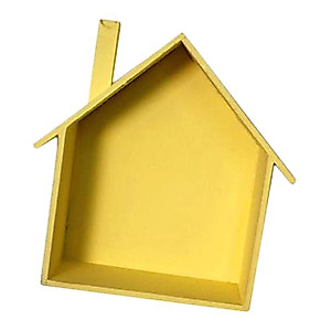 PETSOLA House Shape Wood Wall Shelf Display Hanging Shelves Box Organizer, Yellow
