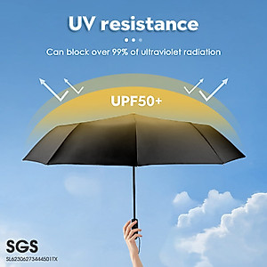 SIATELOO Umbrella For Rain- Portable Folding Windproof Umbrella Compact Automatic Open Umbrellas -46 Inch 10 Ribs UPF 50+ UV Protection black- Travel Essentials