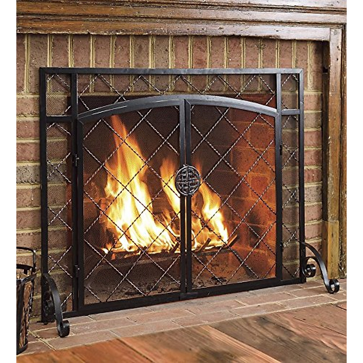 Plow & Hearth Metal Fireplace Screen Celtic Knot Pewter | 44" W x 33" H | Flatguard | Spark Guard Indoor Grate | Iron Fire Place Cover | Wood Burning Stove Decorative Accessories