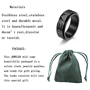 DINLUNED Viking Ring Rune Anti Anxiety Rings Odin Norse Text Viking Jewelry Viking Wedding Promise Band for Men Women Fidget Spinner Ring (Viking Ring B 13)