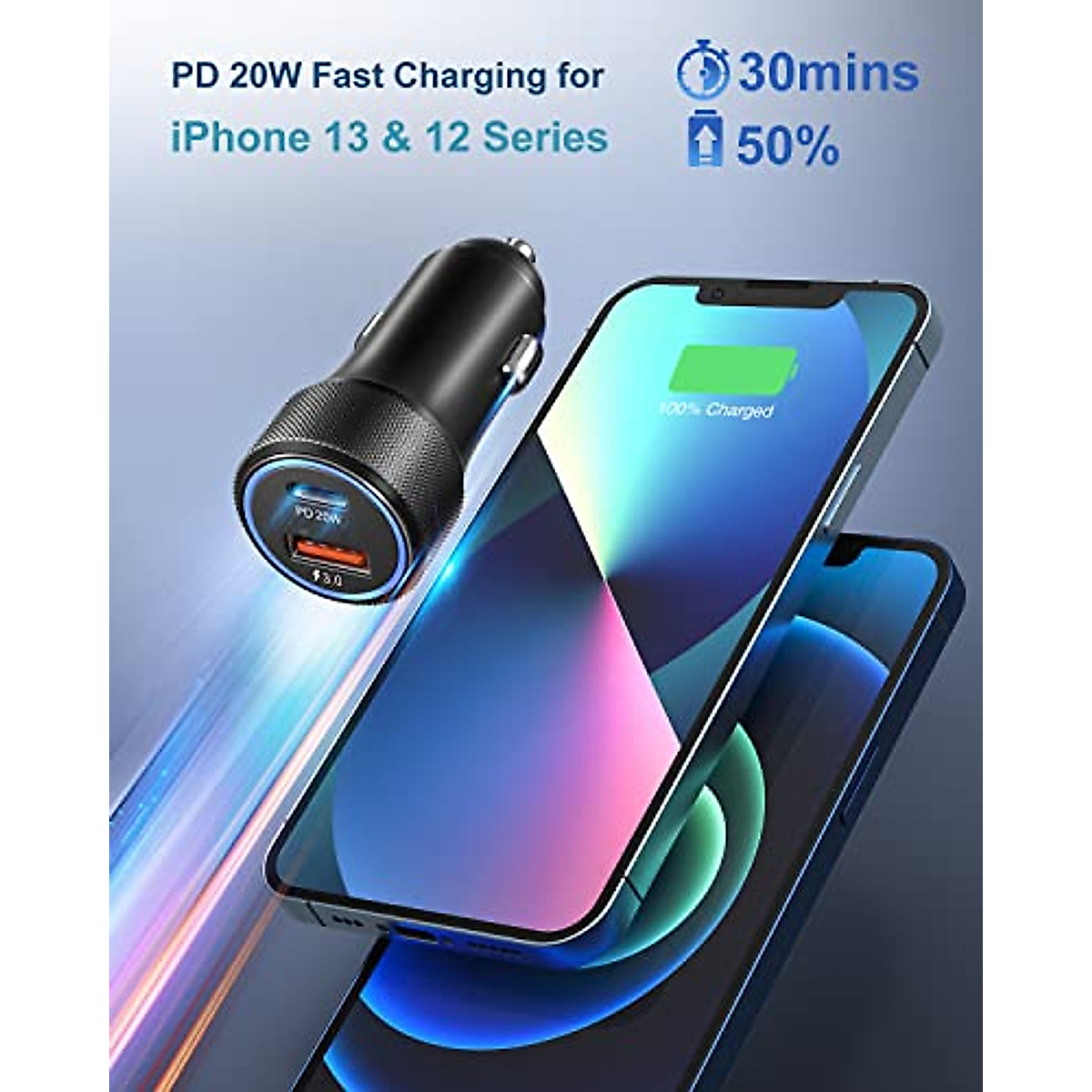 USB C Car Charger, OKRAY 3-Pack 36W Fast Charging Dual Port PD3.0&QC3.0 USB Type C Car Charger Cigarette Lighter Adapter with LED Compatible with iPhone 14/13/12/11, Galaxy S22 S21 Note 20 10 (Black)