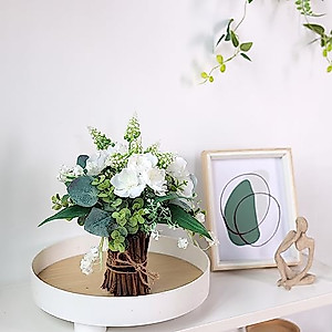 YXZZWL 12" Fake Potted Plants Mini Artificial Eucalyptus Small Faux Plants with White Flowers for Home Office Farmhouse Bathroom Dining Table Centerpiece Decorations Coffee Table Decor Indoor