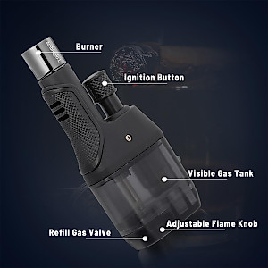 Ambrogio.L Jet Torch Lighter 2 Packs,Jet Flame Butane Lighters Refillable Butane Gas Lighter Windproof Adjustable Lighter Gift for Christmas (Gas not included)