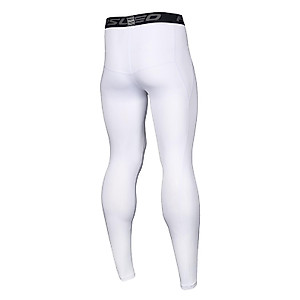 ARSUXEO Men's Compression Tights Running Pants Baselayer Legging K3 White Size Medium