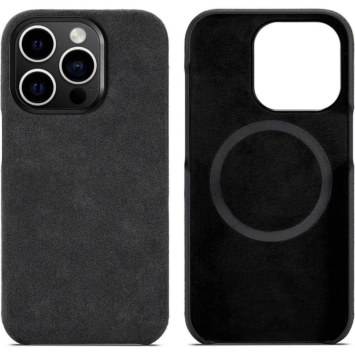 TYXDKJ Alcantara Case for iPhone 13 Pro Max, Handmade Half-Wrapped Synthetic Suede Cover, Compatible with Magsafe Wireless Charging (Black)