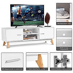 Tangkula TV Stand, Modern White TV stand for 60 Inch TV, with 2 Storage Cabinets & 2 Open Shelves, for Home Living Room Furniture, Wood TV Stand